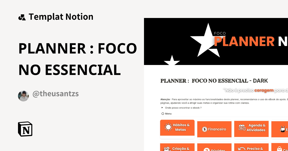 Templat 𝐏𝐋𝐀𝐍𝐍𝐄𝐑 : 𝐅𝐎𝐂𝐎 𝐍𝐎 𝐄𝐒𝐒𝐄𝐍𝐂𝐈𝐀𝐋 | Notion Marketplace