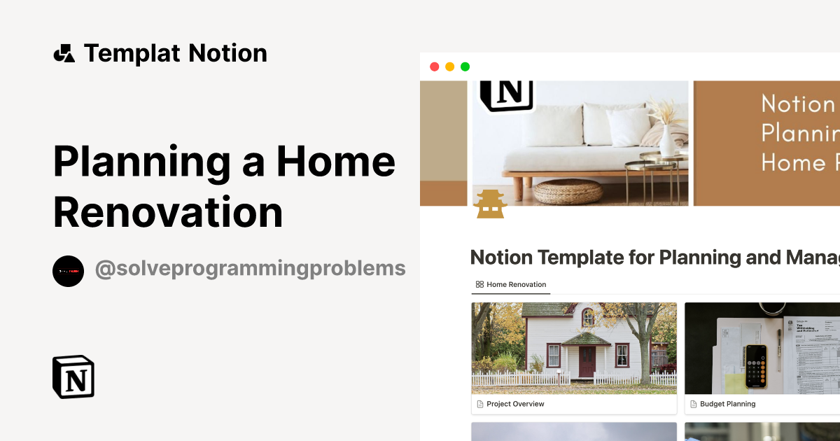 Planning a Home Renovation Templat oleh Hams AI Tech | Notion Marketplace