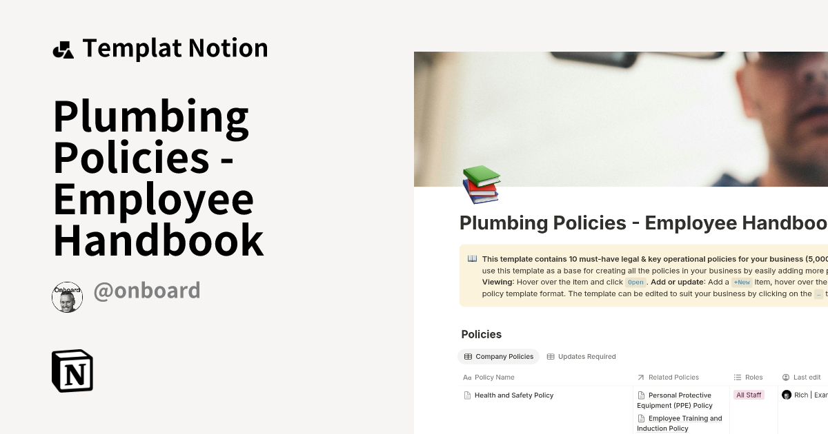 Plumbing Policies Employee Handbook Templat Oleh Onboarding