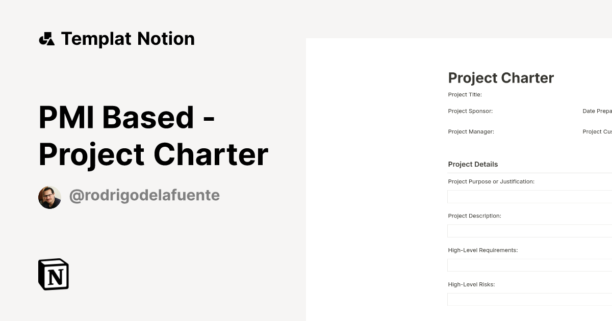 PMI Based - Project Charter Templat oleh Rodrigo De La Fuente | Notion ...