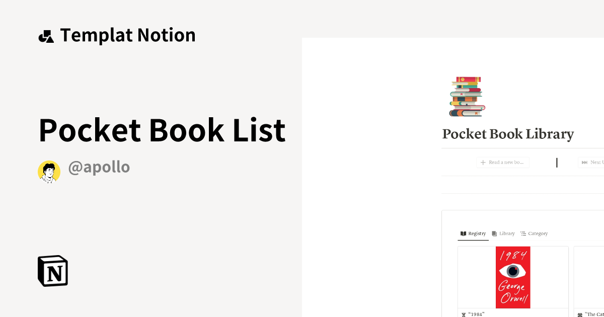 Pocket Book List Templat oleh Apollo | Notion Marketplace