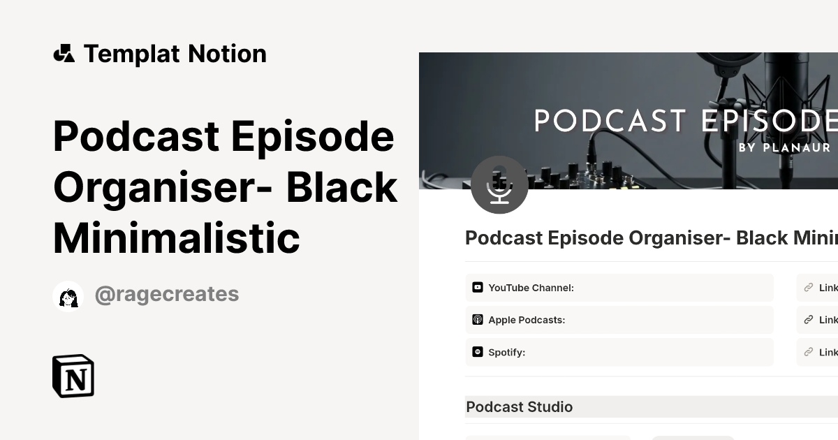 Podcast Episode Organiser- Black Minimalistic Templat oleh RageCreates ...