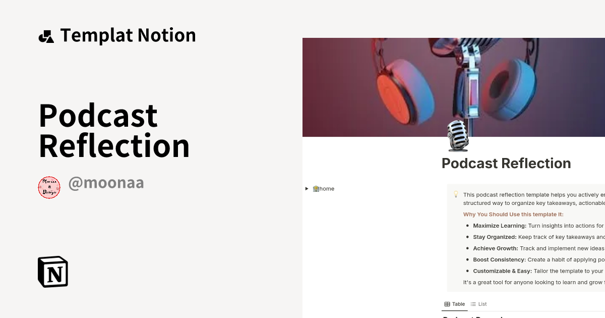Templat Podcast Reflection | Notion Marketplace