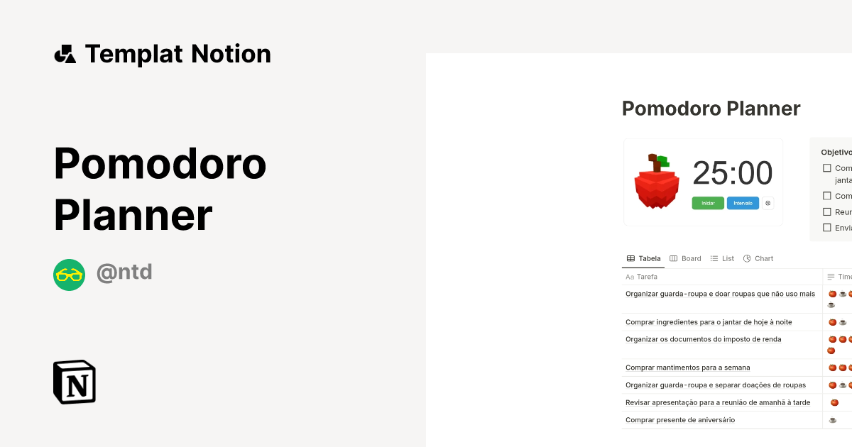 Pomodoro Planner Templat oleh NTD | Notion Marketplace