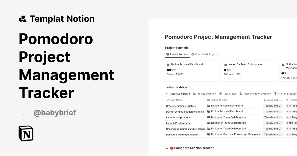 Templat Pomodoro Project Management Tracker | Notion Marketplace
