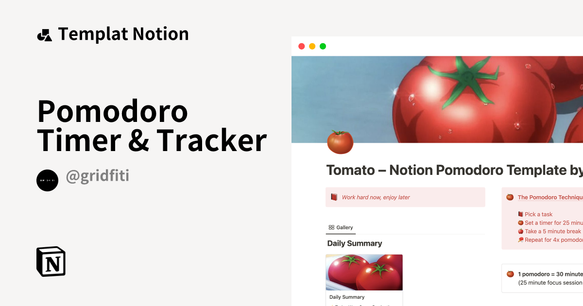Pomodoro Timer & Tracker Templat oleh Gridfiti | Notion Marketplace