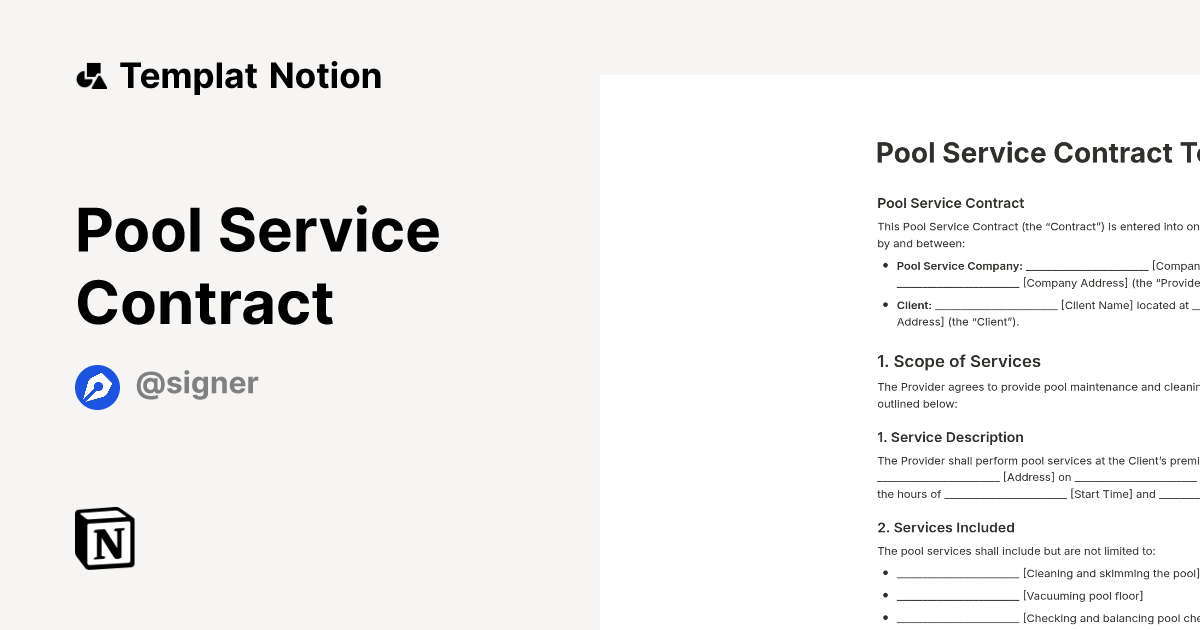 Pool Service Contract Templat oleh Signer HQ | Notion Marketplace