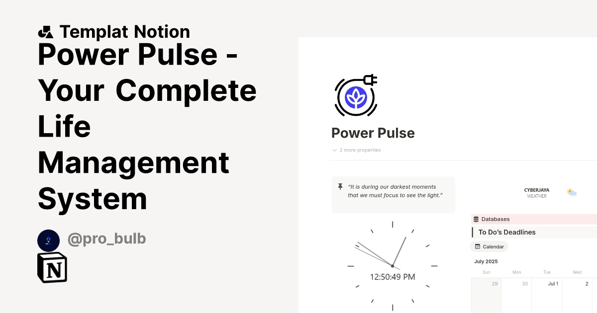 Templat Power Pulse -Your Complete Life Management System | Notion ...