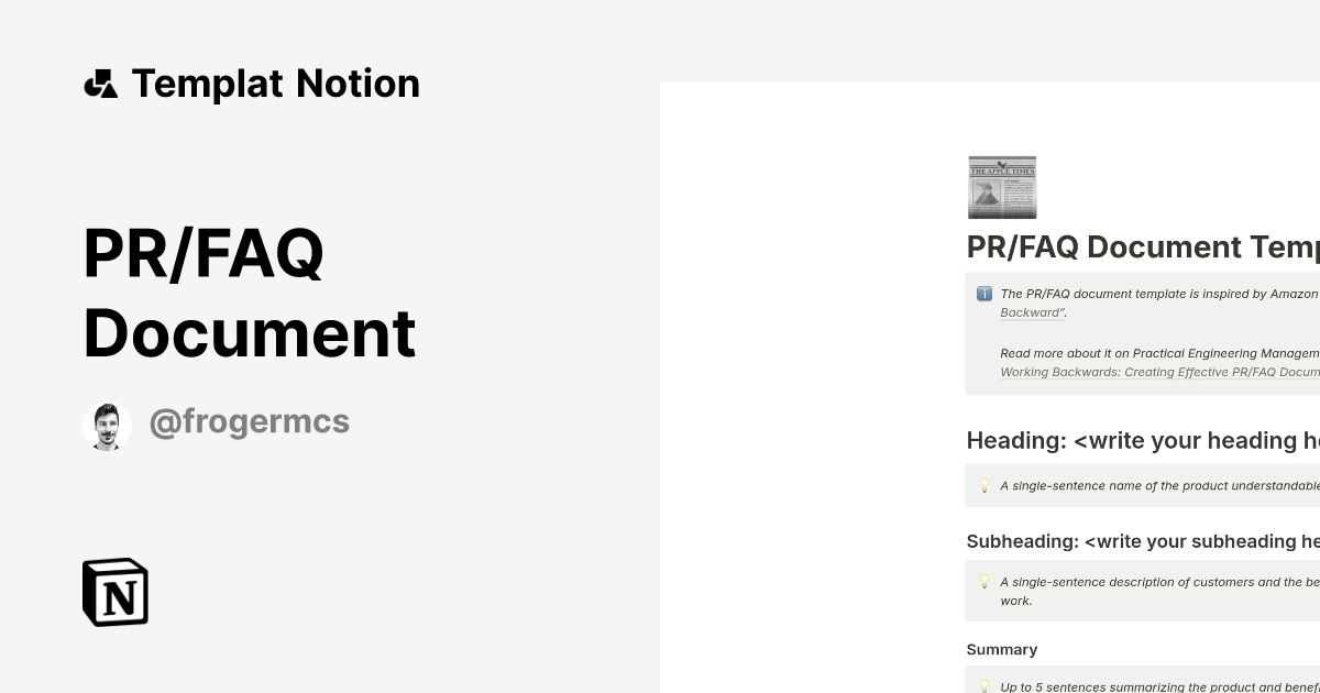 Templat PR/FAQ Document | Notion Marketplace