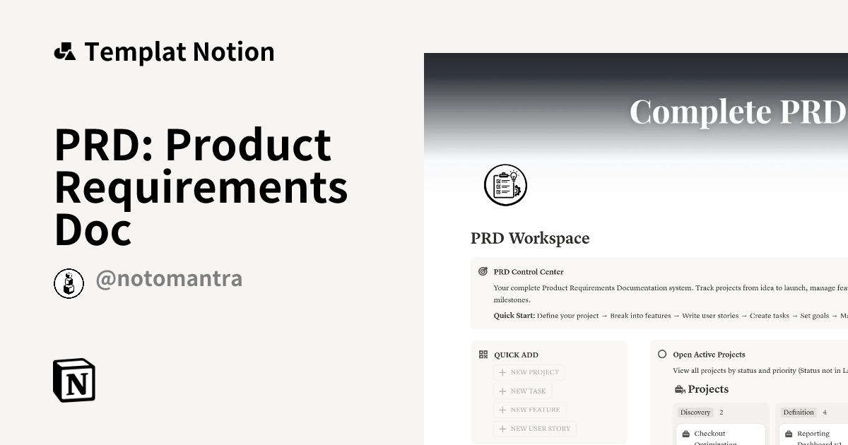 PRD: Product Requirements Doc Templat oleh NotoMantra | Notion Marketplace