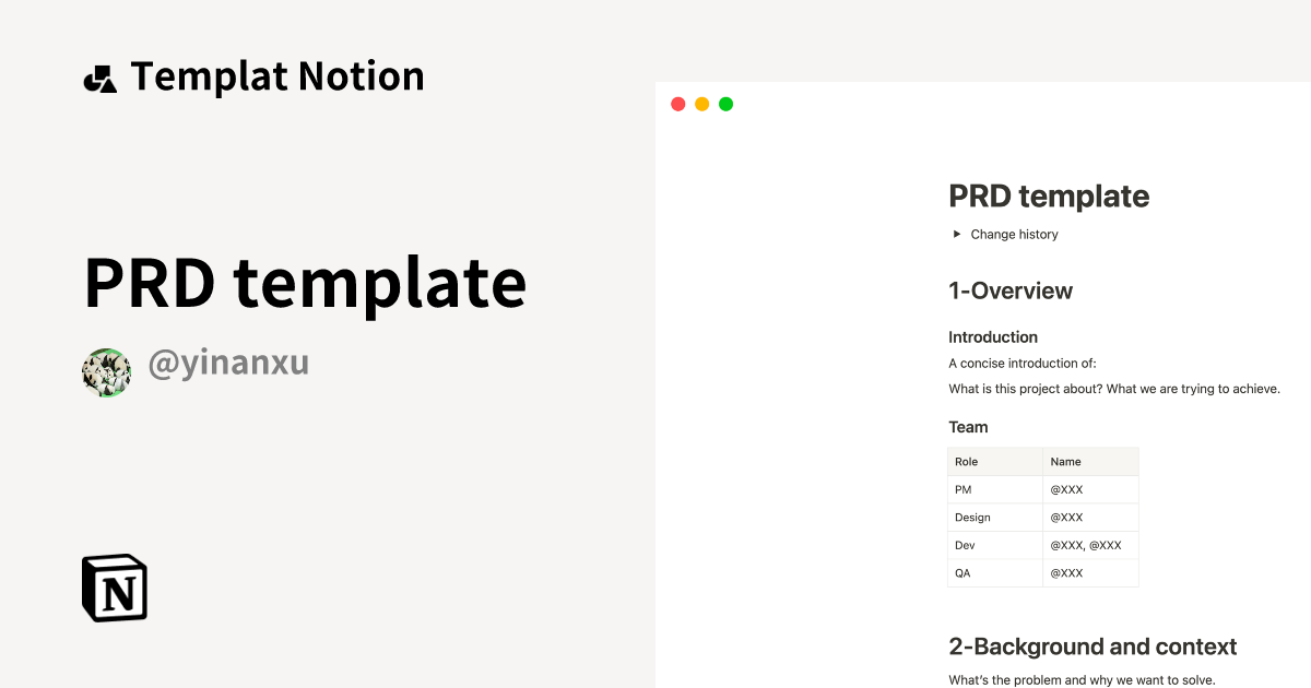 PRD template Templat oleh Yinan Xu | Notion Marketplace
