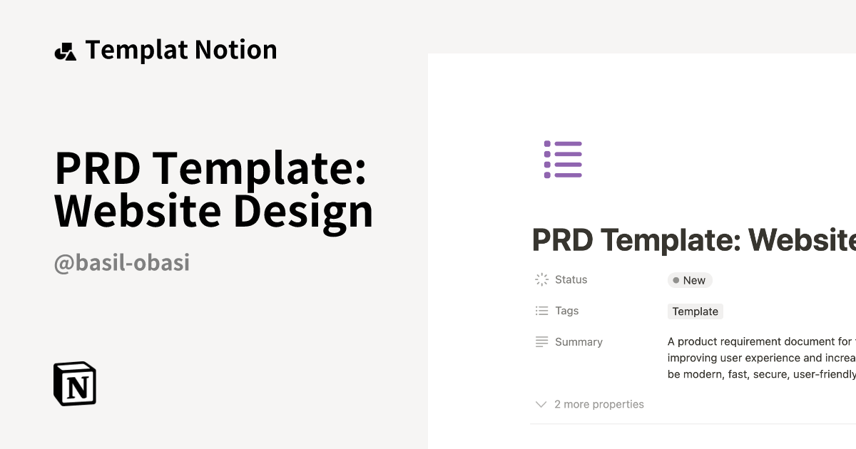 Templat PRD Template: Website Design | Notion Marketplace