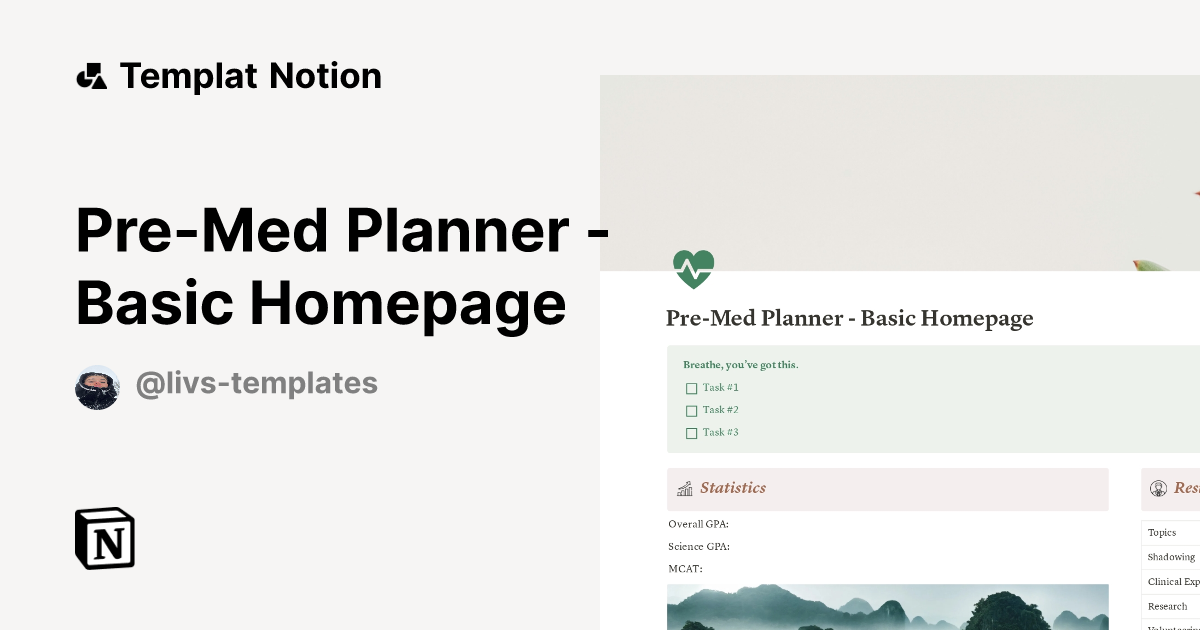 Templat Pre-Med Planner - Basic Homepage | Notion Marketplace