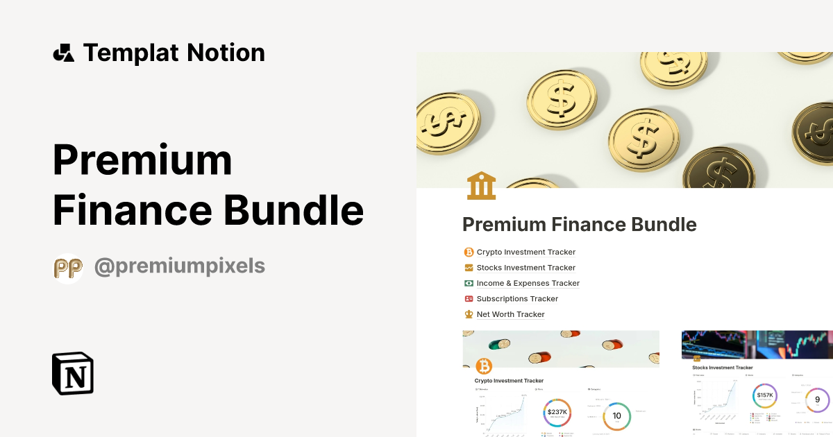 Premium Finance Bundle Templat oleh Premium Pixels | Notion Marketplace