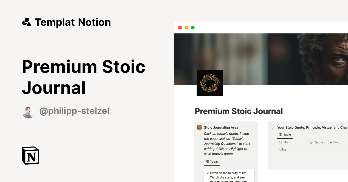Premium Stoic Journal Templat oleh Philipp Stelzel | Notion Marketplace