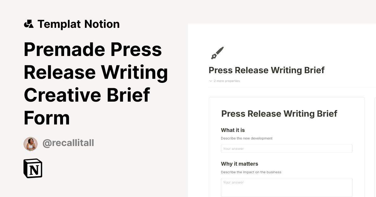 Templat Premade Press Release Writing Creative Brief Form | Notion ...