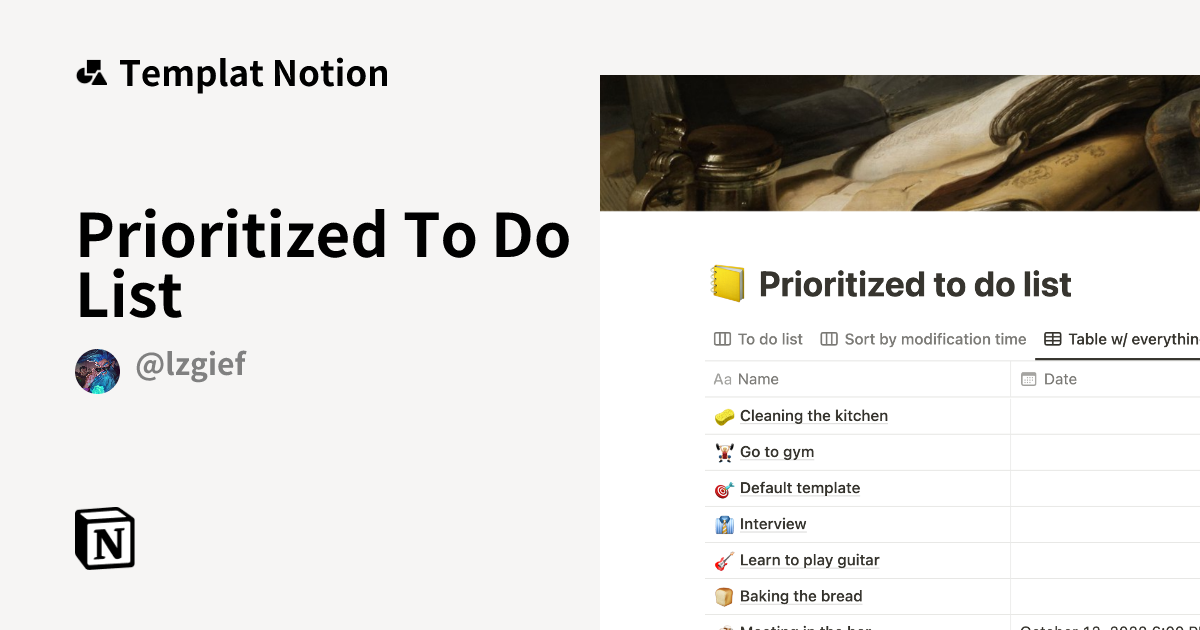 Prioritized To Do List Templat oleh Lzgief | Notion Marketplace