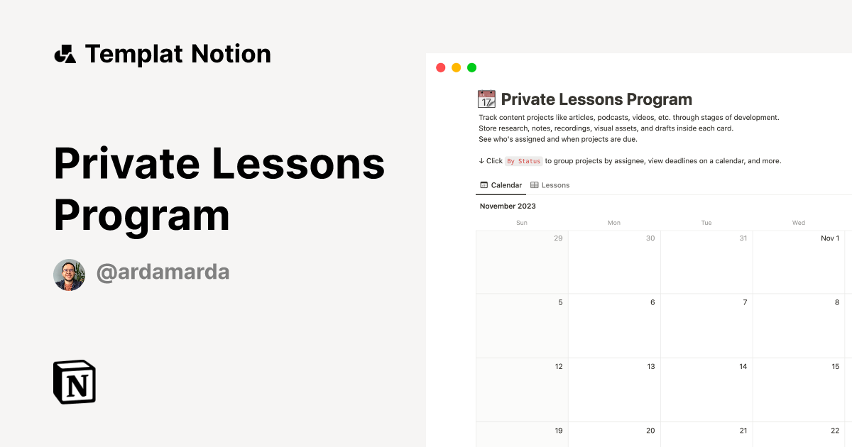 Templat Private Lessons Program | Notion Marketplace