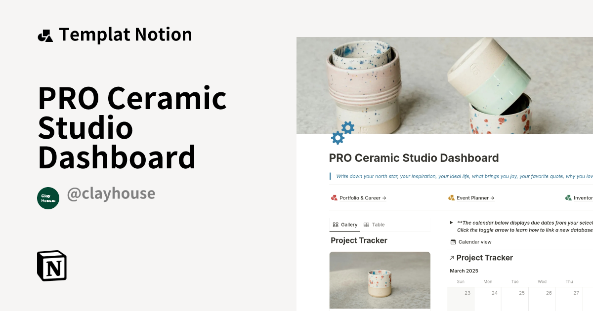 PRO Ceramic Studio Dashboard Templat oleh Clay House | Notion Marketplace