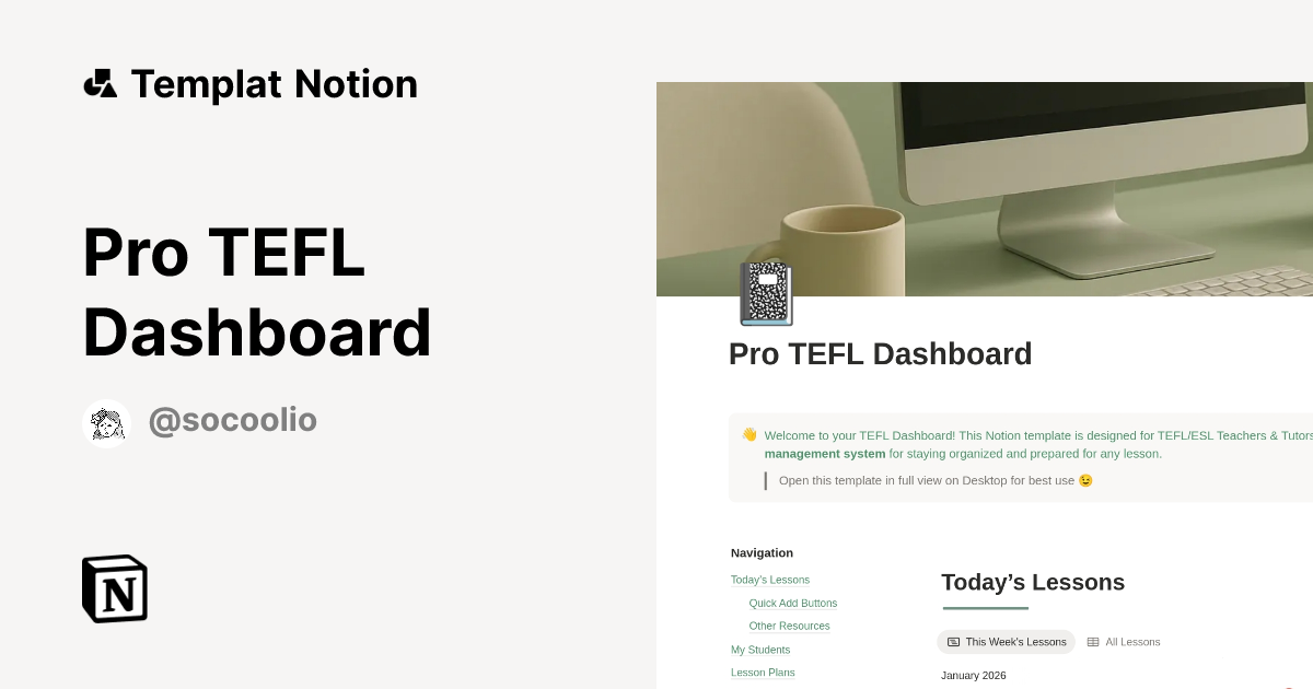 Templat Pro TEFL Dashboard | Notion Marketplace