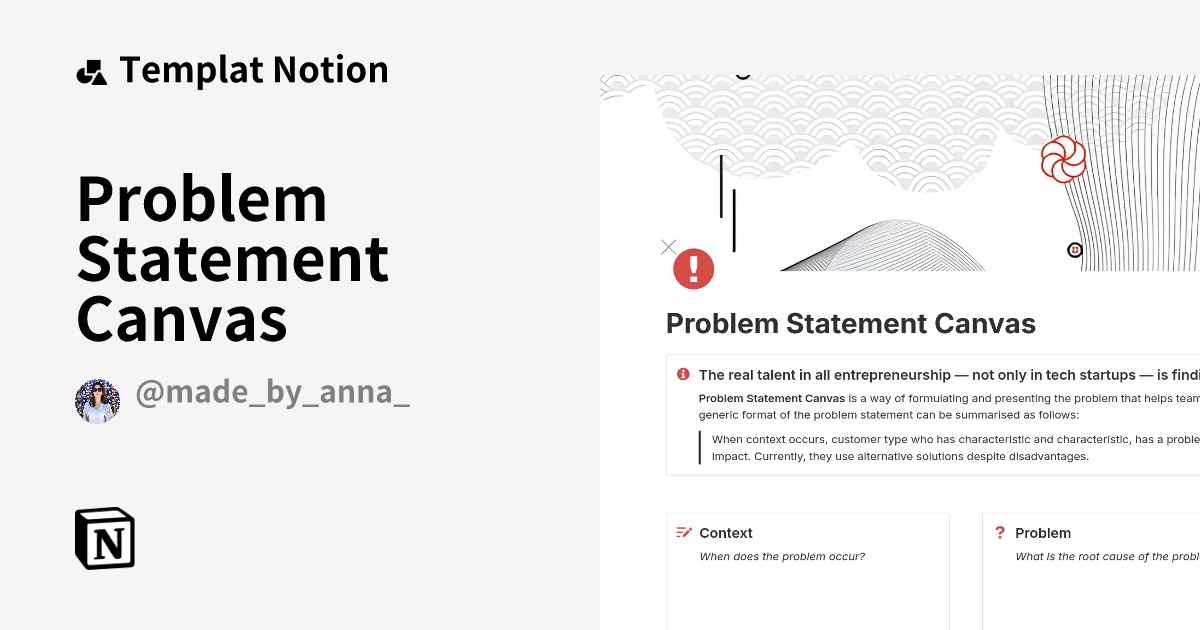 Problem Statement Canvas Templat oleh Anna | Notion Marketplace