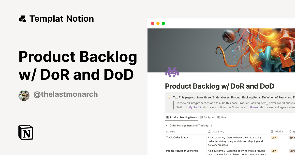 Product Backlog w/ DoR and DoD Templat oleh Csco | Notion Marketplace