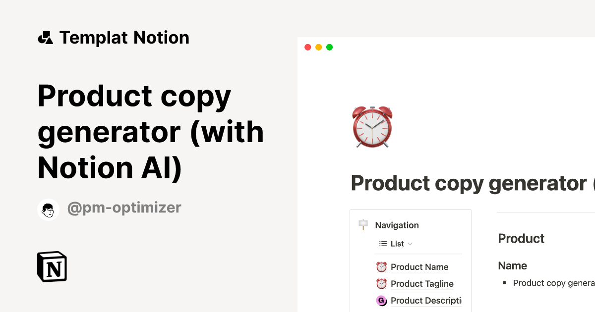 Product copy generator (with Notion AI) Templat oleh PM Optimizer | Notion Marketplace