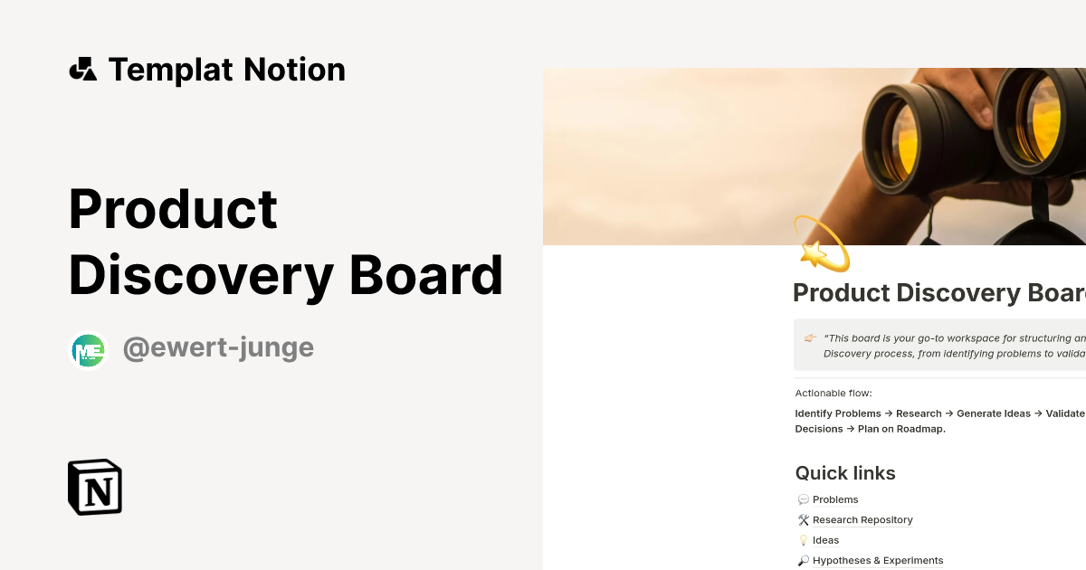 Product Discovery Board Templat oleh Mark Ewert-Junge | Notion Marketplace