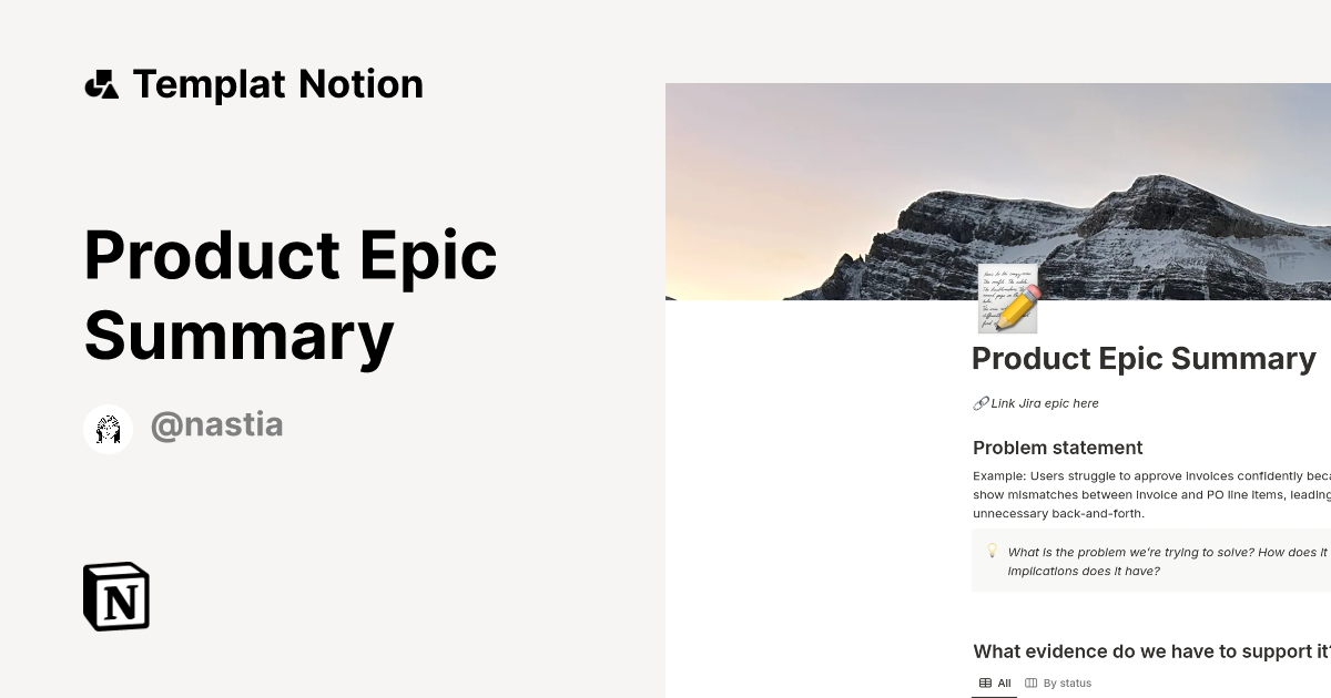 Templat Product Epic Summary | Notion Marketplace