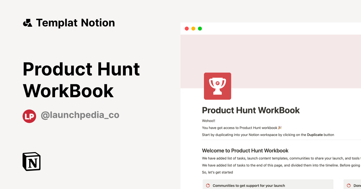 Product Hunt WorkBook Templat oleh LaunchPedia | Notion Marketplace