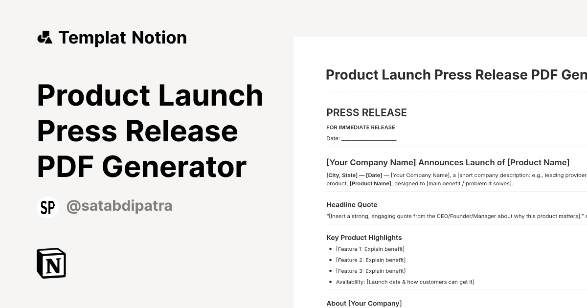 Product Launch Press Release PDF Generator Templat oleh Satabdi Patra ...