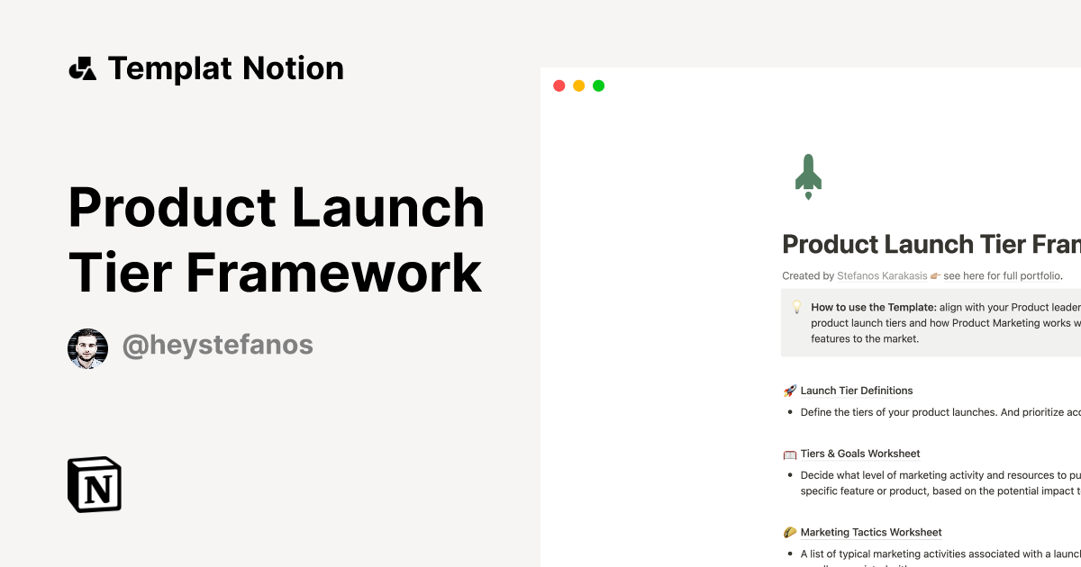 Product Launch Tier Framework Templat oleh Stefanos Karakasis | Notion Marketplace