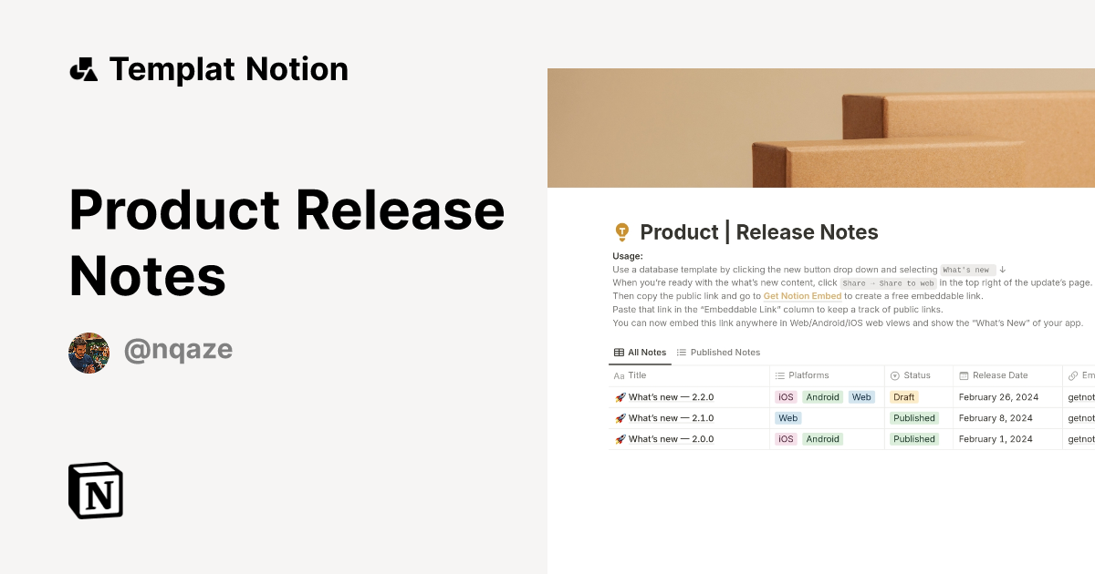 Templat Product Release Notes | Notion Marketplace