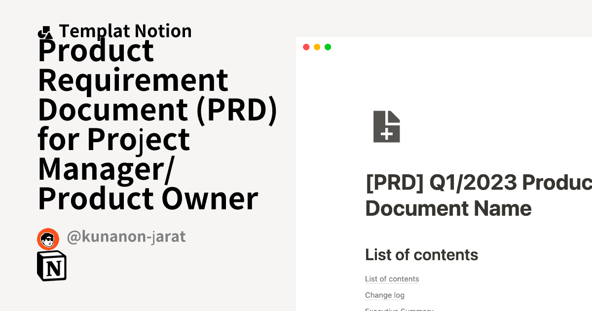 Product Requirement Document (PRD) for Project Manager/Product Owner Templat oleh Kunanon Jarat ...