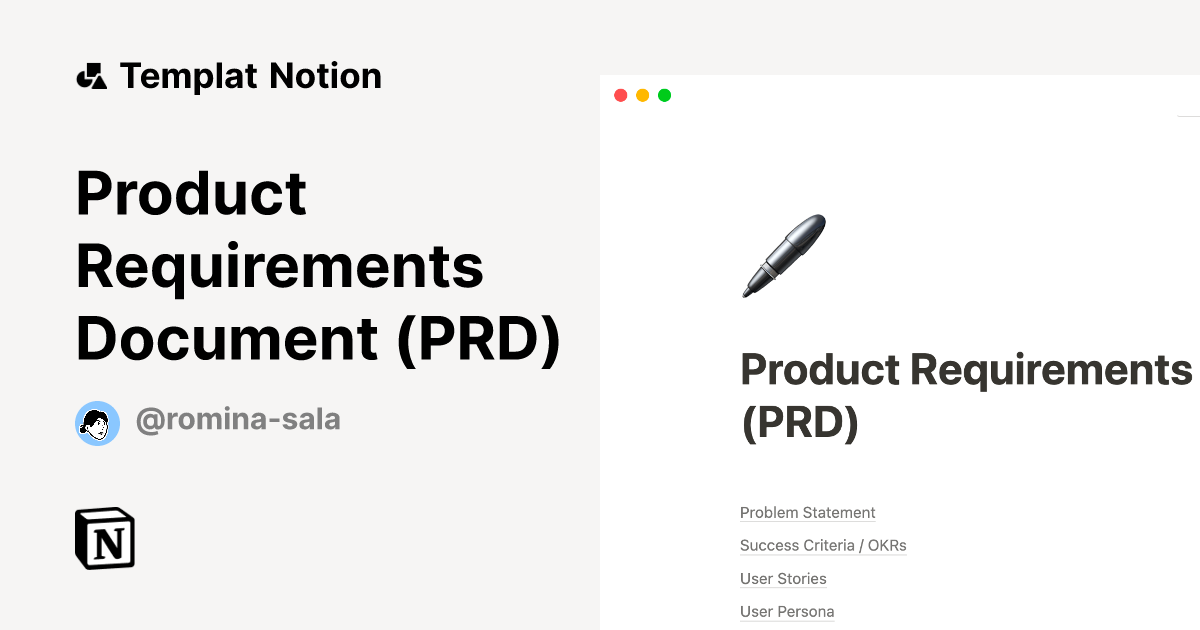 Product Requirements Document (PRD) Templat oleh Romina Sala | Notion Marketplace