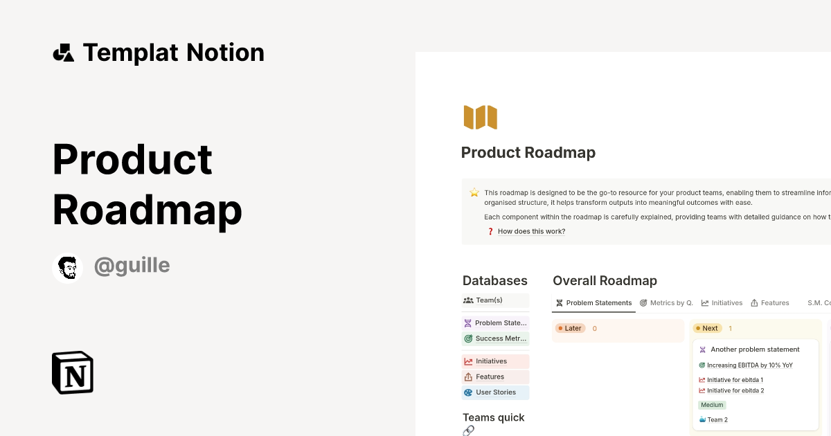 Product Roadmap Templat oleh Guille T.M. | Notion Marketplace