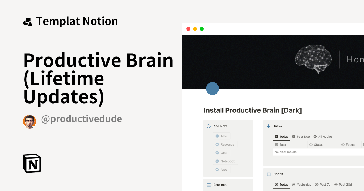 Productive Brain (Lifetime Updates) Templat oleh Productive Dude ...