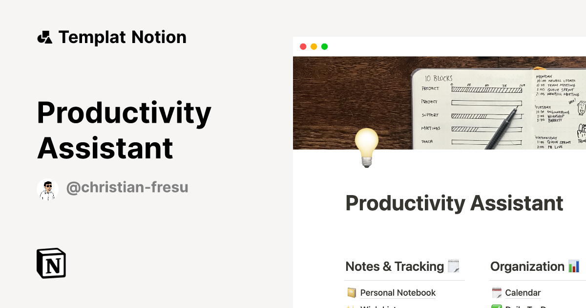 Productivity Assistant Templat oleh Christian Fresu (Christian's Notion) | Notion Marketplace