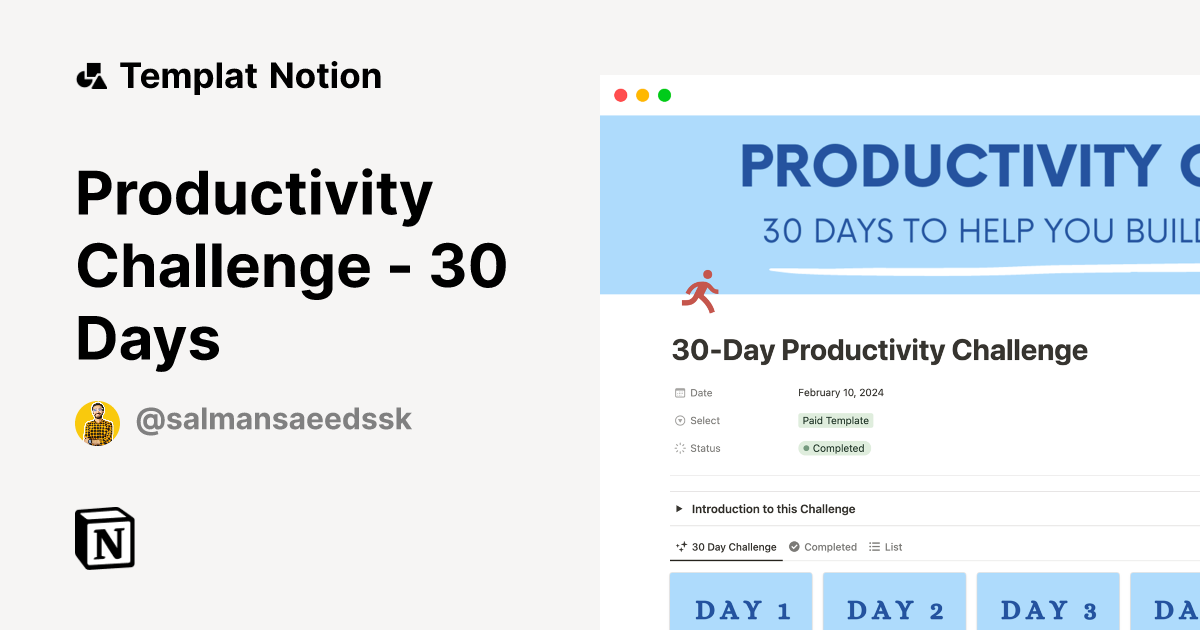 Templat Productivity Challenge - 30 Days | Notion Marketplace