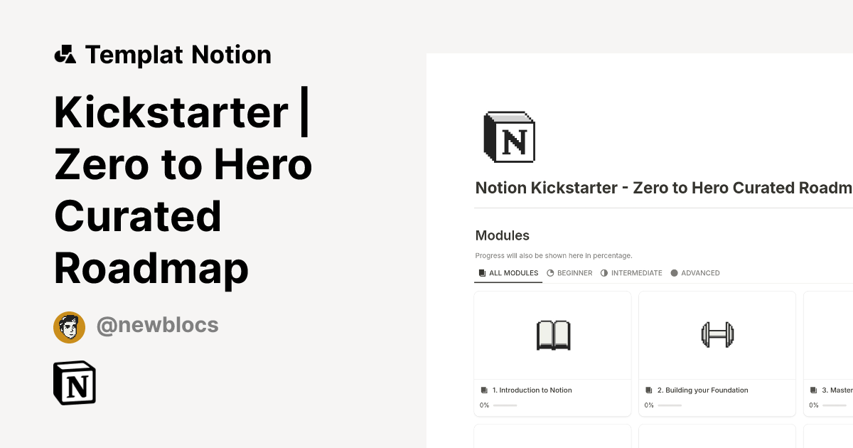 Templat Kickstarter | Zero to Hero Curated Roadmap | Notion Marketplace