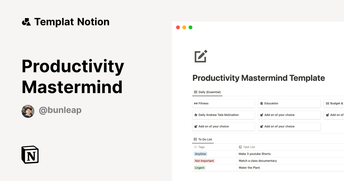 Templat Productivity Mastermind | Notion Marketplace