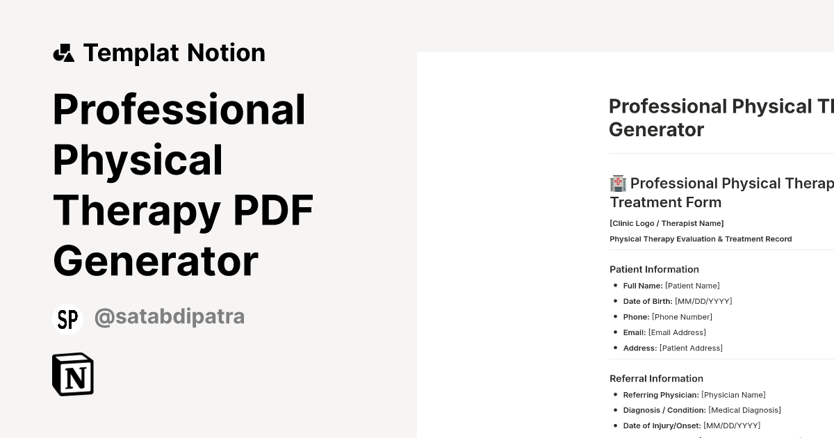 Templat Professional Physical Therapy PDF Generator | Notion Marketplace