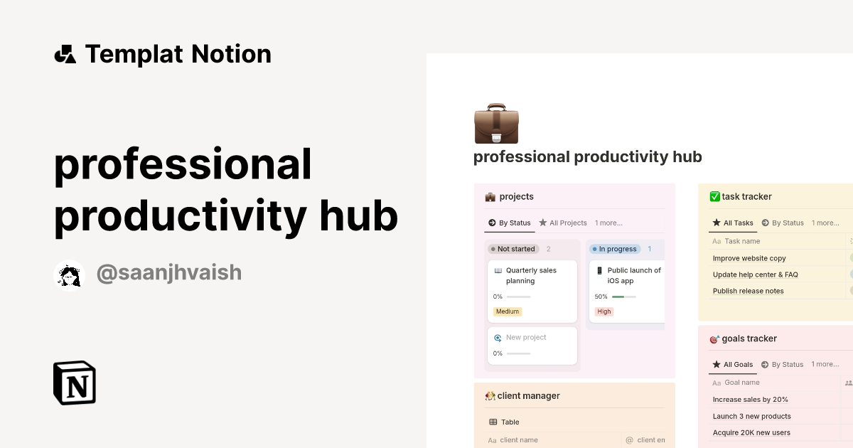 professional productivity hub Templat oleh saanjh | Notion Marketplace