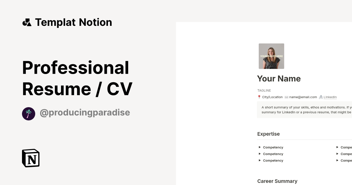 Templat Professional Resume / CV | Notion Marketplace