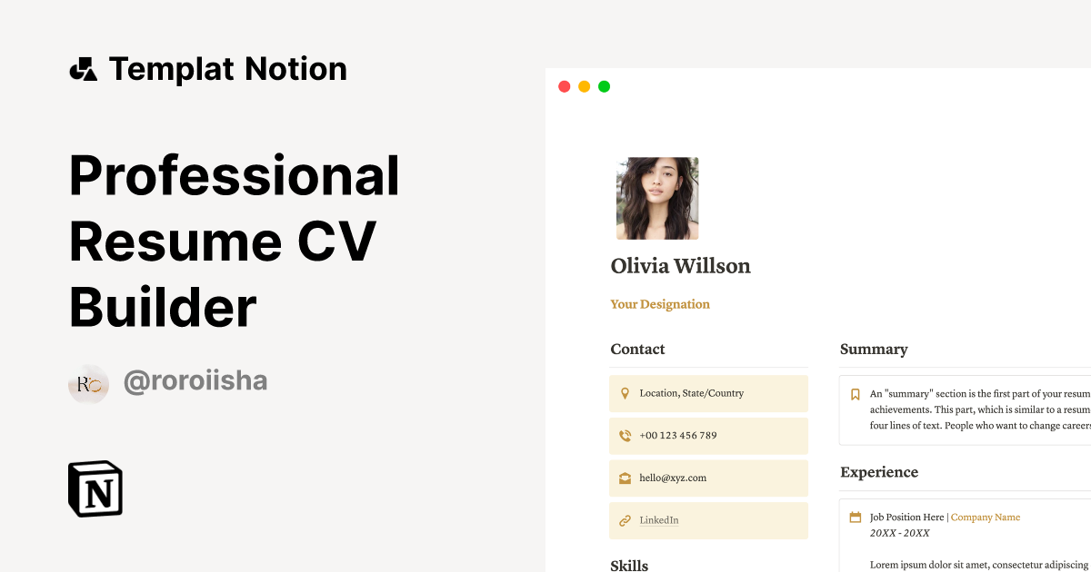 Templat Professional Resume CV Builder | Notion Marketplace