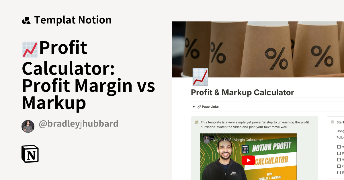 Templat 📈Profit Calculator: Profit Margin vs Markup | Notion Marketplace