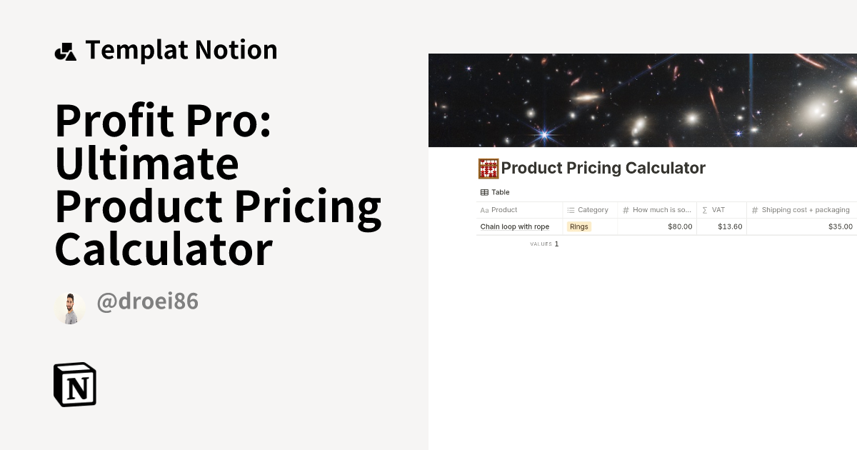Templat Profit Pro: Ultimate Product Pricing Calculator | Notion Marketplace