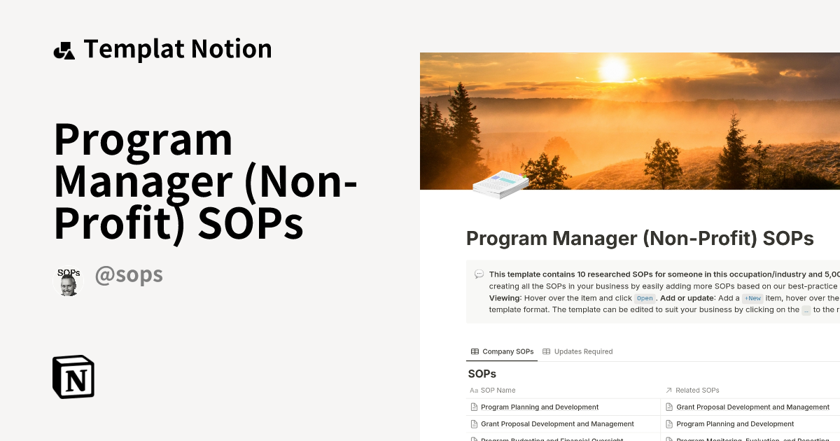 Program Manager (Non-Profit) SOPs Templat oleh SOPs | Notion Marketplace