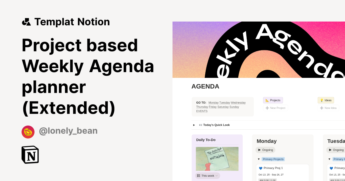 Templat Project based Weekly Agenda planner (Extended) | Notion Marketplace