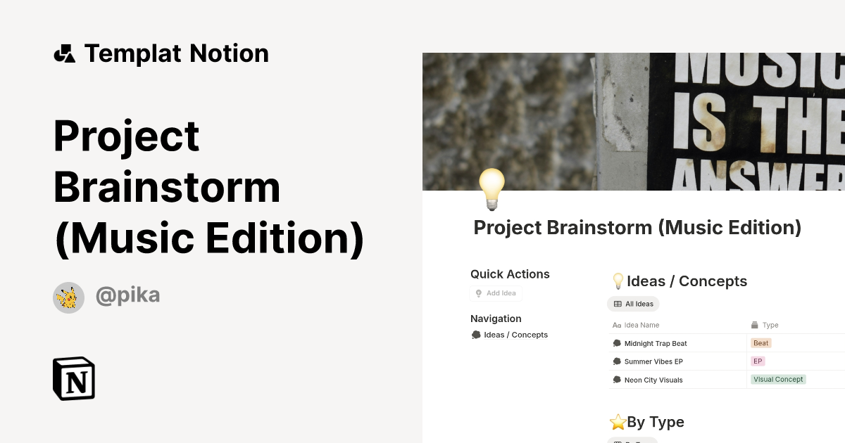 Templat Project Brainstorm (Music Edition) | Notion Marketplace